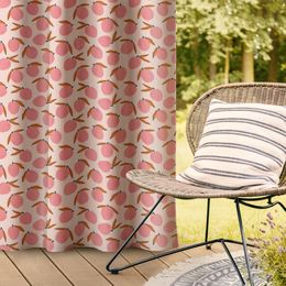 Bilderwelten Outdoor Vorhang nach Ma&szlig; blickdicht rosa Kulinarisch Illustration mit &Ouml;sen - Pfirsisch Illustration auf Beige - Obst Balkon Pergola