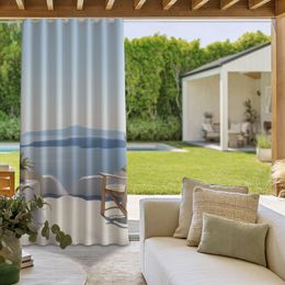 Outdoor Vorhang nach Ma&szlig; blickdicht - Santorini Blick &uuml;ber das Meer - weiss Strand Motiv mit &Ouml;sen Griechenland Balkon Pergola