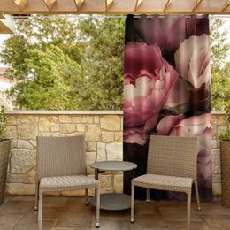 Outdoor Vorhang nach Ma&szlig; blickdicht - Pfingstrosen vor Schwarz Shabby - rosa Blumen Landhaus mit &Ouml;sen Rose Balkon Pergola