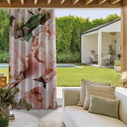 Outdoor Vorhang nach Ma&szlig; blickdicht - Pfingstrosen Hellrosa - rosa Blumen Landhaus mit &Ouml;sen Rose Balkon Pergola