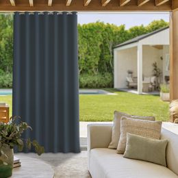 Outdoor Vorhang nach Ma&szlig; blickdicht - Schieferblau - petrol Sonnenschutz Unifarben mit &Ouml;sen wetterfest Balkon Pergola