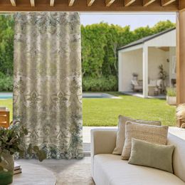Outdoor Vorhang nach Ma&szlig; blickdicht - Smaragdfarbener Barocktraum - beige Sonnenschutz Vintage mit &Ouml;sen Ornamente Balkon Pergola