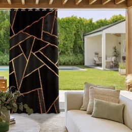 Outdoor Vorhang nach Ma&szlig; blickdicht - Schwarze Dreiecke Gold - schwarz originell Abstrakt Aquarell Geometrisch Balkon Pergola