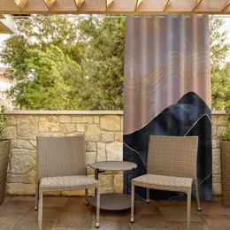 Outdoor Vorhang nach Ma&szlig; blickdicht - Goldene D&auml;mmerung &uuml;ber Gebirge - blau originell Abstrakt Aquarell wetterfest Balkon Pergola