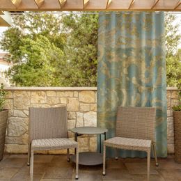 Outdoor Vorhang nach Ma&szlig; blickdicht - Marokkanische Collage in Gold und T&uuml;rkis - gold originell Vintage mit &Ouml;sen Ornamente Balkon Pergola