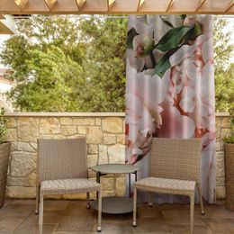 Bilderwelten Outdoor Vorhang nach Ma&szlig; blickdicht rosa Blumen Landhaus mit &Ouml;sen - Pfingstrosen Hellrosa - Rose Balkon Pergola