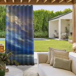 Bilderwelten Outdoor Vorhang nach Ma&szlig; blickdicht blau originell Abstrakt mit &Ouml;sen - K&uuml;stenhimmel dunkel - wetterfest Balkon Pergola