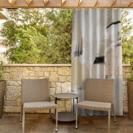 Outdoor Vorhang nach Ma&szlig; blickdicht - Kyoto im Wind - beige originell Abstrakt mit &Ouml;sen wetterfest Balkon Pergola