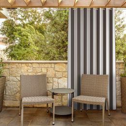 Outdoor Vorhang nach Ma&szlig; blickdicht - L&auml;ngsstreifen in Dunkelgrau - grau Sonnenschutz modern mit &Ouml;sen Streifen Balkon Pergola