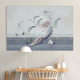 Bilderwelten Akustikbild Tiere beige Fotomontage Schallschutzbild - Kaffee am Meer - Kaffee Wohnzimmer Schlafzimmer