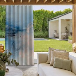 Outdoor Vorhang nach Ma&szlig; blickdicht - Indigo & Rouge I - blau originell Abstrakt mit &Ouml;sen wetterfest Balkon Pergola