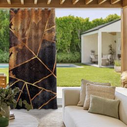 Bilderwelten Outdoor Vorhang nach Ma&szlig; blickdicht schwarz originell Abstrakt mit &Ouml;sen - Onyx mit Gold - wetterfest Balkon Pergola