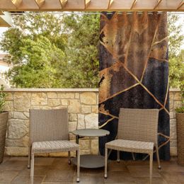Outdoor Vorhang nach Ma&szlig; blickdicht - Onyx mit Gold - schwarz originell Abstrakt mit &Ouml;sen wetterfest Balkon Pergola