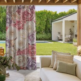 Bilderwelten Outdoor Vorhang nach Ma&szlig; blickdicht pastell Blumen Digital Art mit &Ouml;sen - Pastell Paper Art Rosen - Rose Balkon Pergola
