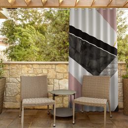 Outdoor Vorhang nach Ma&szlig; blickdicht - Schwarz Wei&szlig; Geometrie mit Gold - schwarz weiss originell Abstrakt Aquarell Geometrisch Balkon Pergola