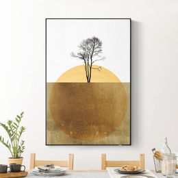 Akustik-Wechselbild Goldene Sonne mit Baum