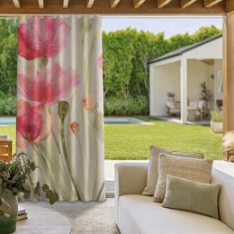 Bilderwelten Outdoor Vorhang nach Ma&szlig; blickdicht rot Blumen modern Aquarell - Mohnblumen im Sommerwind - Mohn Balkon Pergola