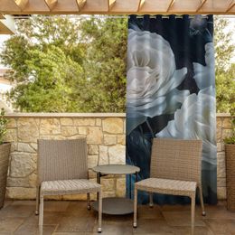 Outdoor Vorhang nach Ma&szlig; blickdicht - Mystische wei&szlig;e Rosen - blau Blumen modern mit &Ouml;sen Rose Balkon Pergola