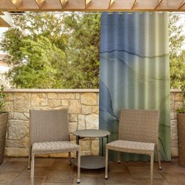 Outdoor Vorhang nach Ma&szlig; blickdicht - Meliertes Blaugrau mit Moosgr&uuml;n - blau Sonnenschutz Abstrakt mit &Ouml;sen wetterfest Balkon Pergola