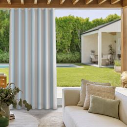Outdoor Vorhang nach Ma&szlig; blickdicht - L&auml;ngsstreifen in Himmelblau - blau Strand maritim mit &Ouml;sen Streifen Balkon Pergola