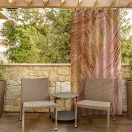 Outdoor Vorhang nach Ma&szlig; blickdicht - Palmenbl&auml;tter Rosa und Gold III - rosa originell Tropisch mit &Ouml;sen wetterfest Balkon Pergola