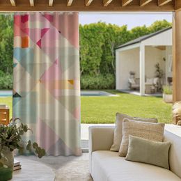 Bilderwelten Outdoor Vorhang nach Ma&szlig; blickdicht bunt originell Abstrakt mit &Ouml;sen - Pastellfarbene Dreiecke - wetterfest Balkon Pergola
