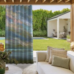 Outdoor Vorhang nach Ma&szlig; blickdicht - K&uuml;stenhimmel - blau originell Abstrakt mit &Ouml;sen wetterfest Balkon Pergola