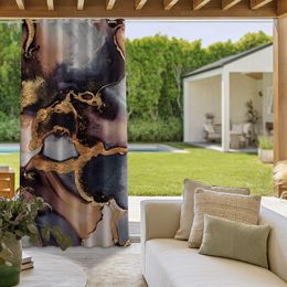 Outdoor Vorhang nach Ma&szlig; blickdicht - Marmor Aquarell mit Gold - gold originell Abstrakt Aquarell wetterfest Balkon Pergola