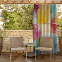 Outdoor Vorhang nach Ma&szlig; blickdicht - Abstrakte Kreise und Vierecke - bunt originell Abstrakt mit &Ouml;sen wetterfest Balkon Pergola