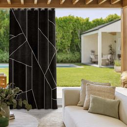 Outdoor Vorhang nach Ma&szlig; blickdicht - Schwarz Wei&szlig; Geometrie Aquarell - schwarz weiss originell Abstrakt mit &Ouml;sen Geometrisch Balkon Pergola