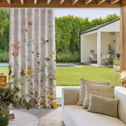 Outdoor Vorhang nach Ma&szlig; blickdicht - Aquarell Bl&uuml;ten auf wei&szlig;er Shabby Betonwand - bunt Blumen Industrial Steinoptik Beton Balkon Pergola