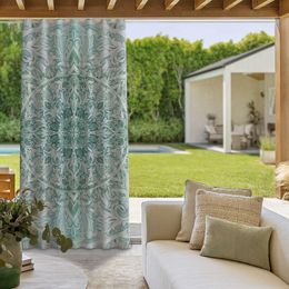Outdoor Vorhang nach Ma&szlig; blickdicht - Mandala Aquarell Ornament Muster t&uuml;rkis - t&uuml;rkis Spirituell Orientalisch Aquarell Ornamente Balkon Pergola