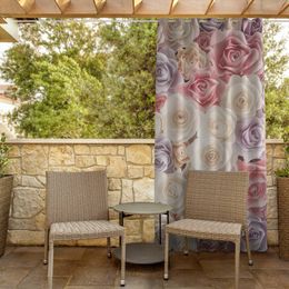 Outdoor Vorhang nach Ma&szlig; blickdicht - Pastell Paper Art Rosen - pastell Blumen Digital Art mit &Ouml;sen Rose Balkon Pergola