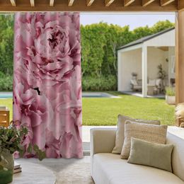 Outdoor Vorhang nach Ma&szlig; blickdicht - Rosa Pfingstrosen - rosa Blumen Landhaus mit &Ouml;sen Rose Balkon Pergola