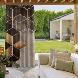 Bilderwelten Outdoor Vorhang nach Ma&szlig; blickdicht schwarz weiss originell Abstrakt Aquarell - Schwarz Wei&szlig; goldene Geometrie - Geometrisch Balkon Pergola