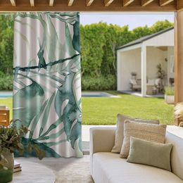 Outdoor Vorhang nach Ma&szlig; blickdicht - Palmwedel in Wasserfarbe II - gr&uuml;n Sonnenschutz Tropisch Aquarell Pflanzen Balkon Pergola