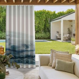 Outdoor Vorhang nach Ma&szlig; blickdicht - Meeresstr&ouml;mung II - petrol originell Abstrakt mit &Ouml;sen wetterfest Balkon Pergola