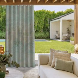 Outdoor Vorhang nach Ma&szlig; blickdicht - Rustikales Betonmuster Mint - blau Sonnenschutz Shabby Steinoptik Beton Balkon Pergola
