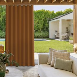 Outdoor Vorhang nach Ma&szlig; blickdicht - Ockerbraun - braun Sonnenschutz Unifarben mit &Ouml;sen wetterfest Balkon Pergola