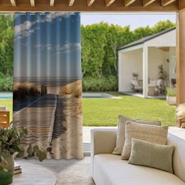 Bilderwelten Outdoor Vorhang nach Ma&szlig; blickdicht beige Strand Motiv mit &Ouml;sen - Ostsee Strand - Himmel Balkon Pergola