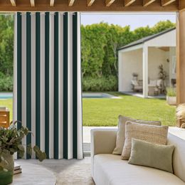 Outdoor Vorhang nach Ma&szlig; blickdicht - L&auml;ngsstreifen in Dunkler Jade - gr&uuml;n Sonnenschutz modern mit &Ouml;sen Streifen Balkon Pergola