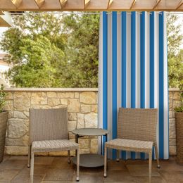 Outdoor Vorhang nach Ma&szlig; blickdicht - L&auml;ngsstreifen in Enzian - blau Strand maritim mit &Ouml;sen Streifen Balkon Pergola
