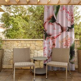 Outdoor Vorhang nach Ma&szlig; blickdicht - Rosa Pfingstrosen mit Bl&auml;ttern - rosa Blumen Landhaus mit &Ouml;sen Rose Balkon Pergola