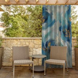 Outdoor Vorhang nach Ma&szlig; blickdicht - Blaues M&auml;rchen mit Blumen - blau originell modern mit &Ouml;sen wetterfest Balkon Pergola