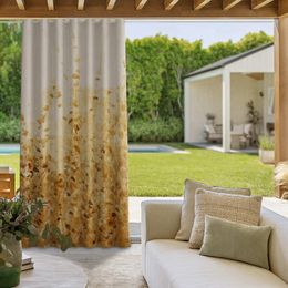 Bilderwelten Outdoor Vorhang nach Ma&szlig; blickdicht beige Blumen Tropisch mit &Ouml;sen - Bl&auml;tterfeld im Sommer - Blumenwiese Balkon Pergola