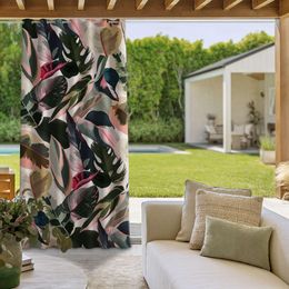 Outdoor Vorhang nach Ma&szlig; blickdicht - Pinke Tropen Muster XXL - gr&uuml;n Sonnenschutz Tropisch mit &Ouml;sen Pflanzen Balkon Pergola