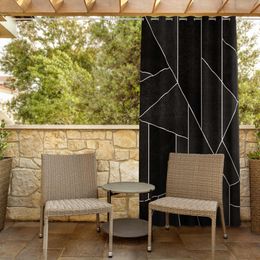 Bilderwelten Outdoor Vorhang nach Ma&szlig; blickdicht schwarz weiss originell Abstrakt mit &Ouml;sen - Schwarz Wei&szlig; Geometrie Aquarell - Geometrisch Balkon Pergola