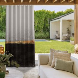 Bilderwelten Outdoor Vorhang nach Ma&szlig; blickdicht schwarz weiss originell Abstrakt Aquarell - Abstrakter Goldener Horizont Schwarz Wei&szlig; - wetterfest Balkon Pergola