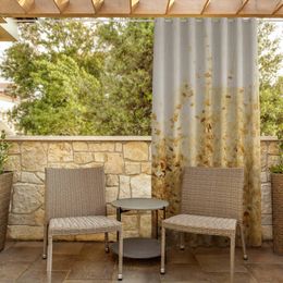 Outdoor Vorhang nach Ma&szlig; blickdicht - Bl&auml;tterfeld im Sommer - beige Blumen Tropisch mit &Ouml;sen Blumenwiese Balkon Pergola