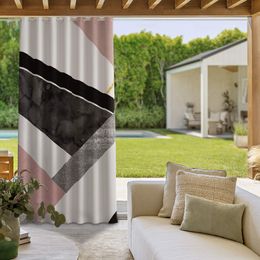 Bilderwelten Outdoor Vorhang nach Ma&szlig; blickdicht schwarz weiss originell Abstrakt Aquarell - Schwarz Wei&szlig; Geometrie mit Gold - Geometrisch Balkon Pergola